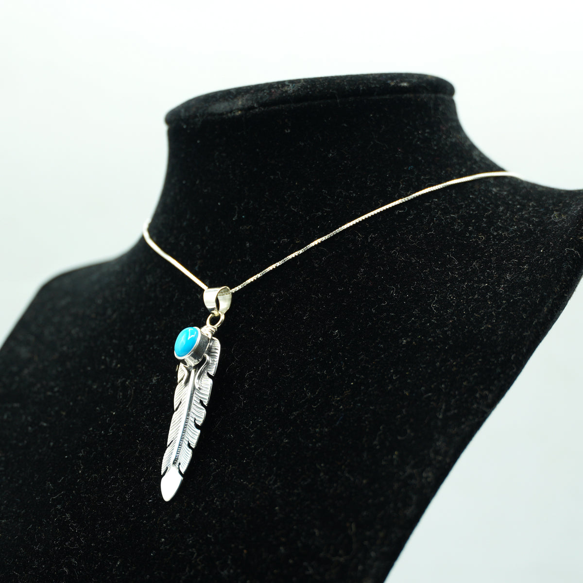 Zuni Sterling Silver Feather Necklace with Turquoise – Two Feathers ...