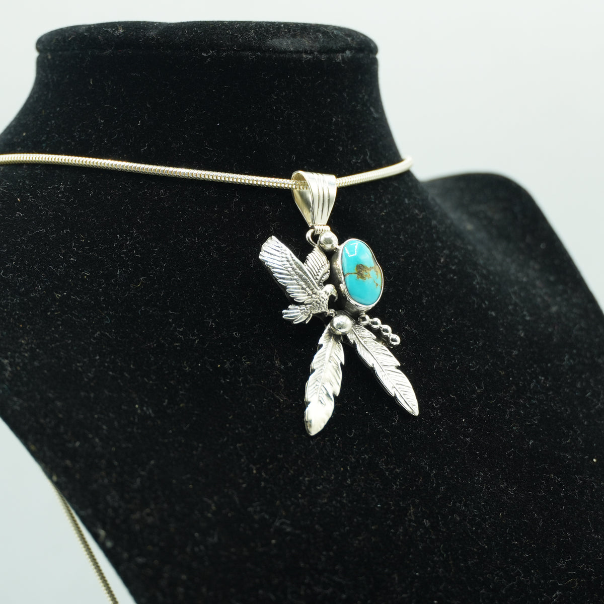 Zuni Turquoise Eagle & Feathers Pendant in Sterling Silver – Two ...